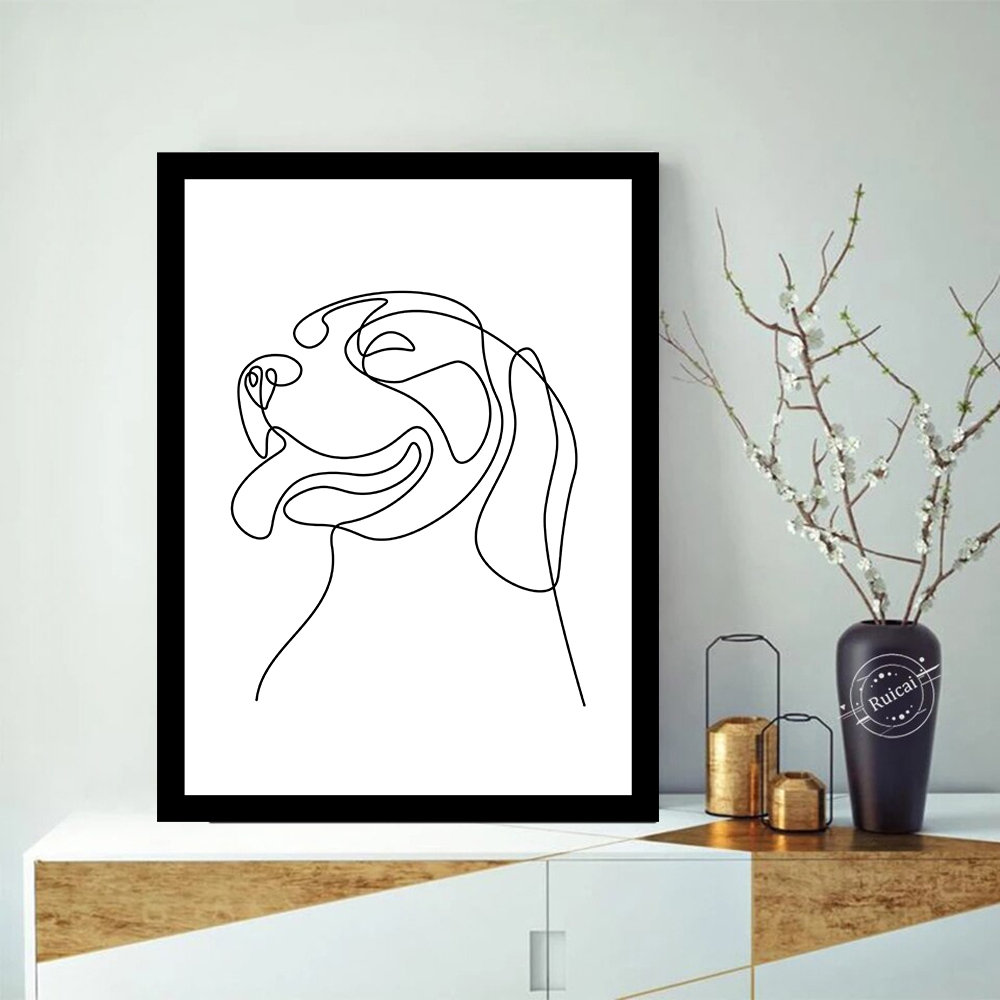 Wrought Studio Happy Dog Line Art - Picture Frame Drawing Print on ...