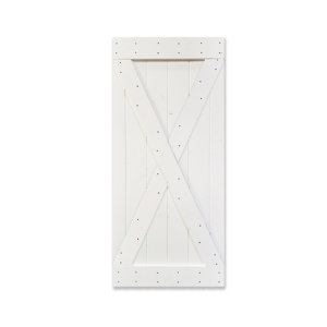 Calhome Paneled Wood Primed X-Panel Barn Door without Installation ...