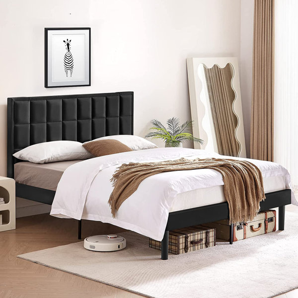 Mercer41 Torrick Bed Frame Cozy Velvet Upholstered Bed Frame with ...