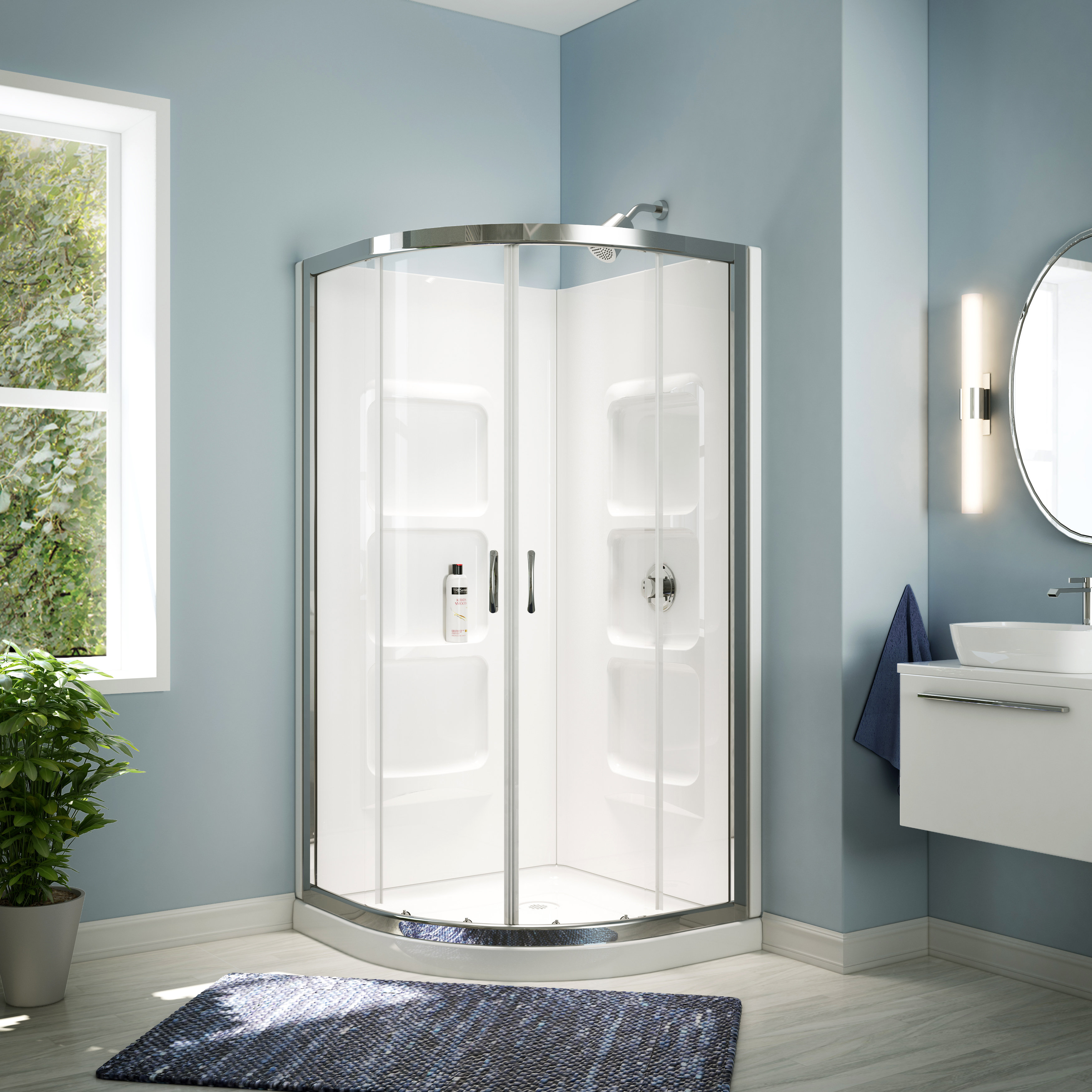 A&E Bath and Shower 36" W x 36" D x 75" H Semi-Frameless Round Shower ...