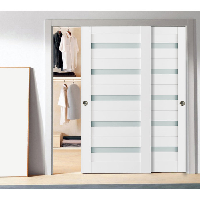 SARTODOORS Portes de placard coulissantes à panneaux en bois et verre ...