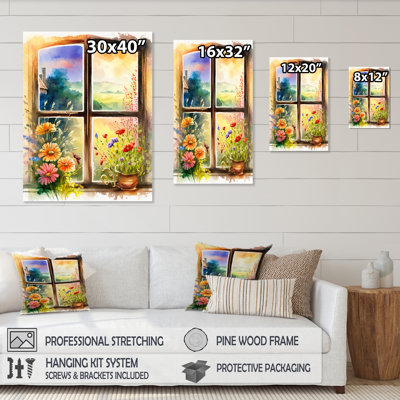Mercer41 Summer Sunset Floral Window II - Farm Windows Wall Decor | Wayfair