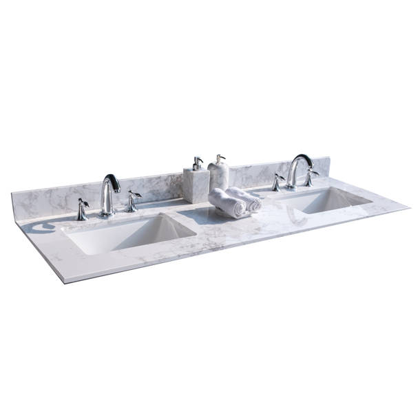 Tile & Top 61'' Marble Double Bathroom Vanity Top in Polished Stone ...