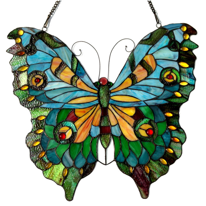 Astoria Grand Laurie Tiffany Glass Butterfly Window Panel & Reviews ...