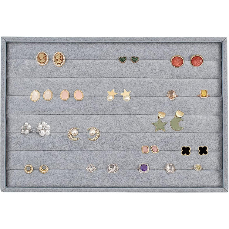 Ebern Designs Velvet Jewellery Organizer Tray,Stackable Velvet Earring ...