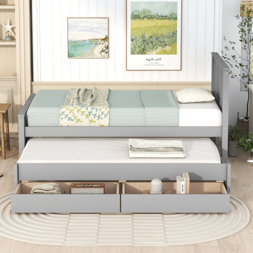 Red Barrel Studio® Twin 2 Drawer Platforms Bed with Trundle by Red ...