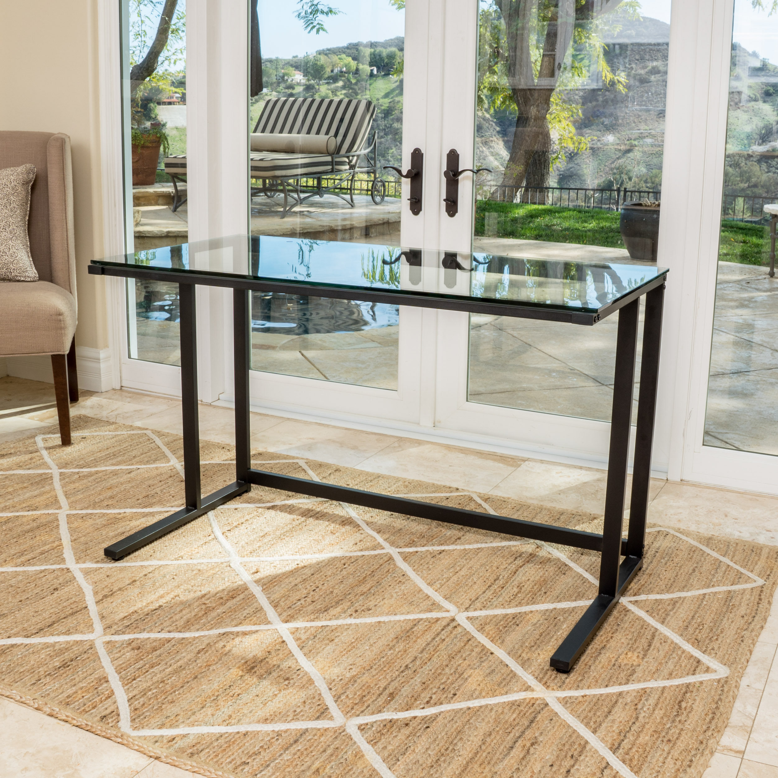 Latitude Run® Abbott Modern Glass Desk & Reviews | Wayfair