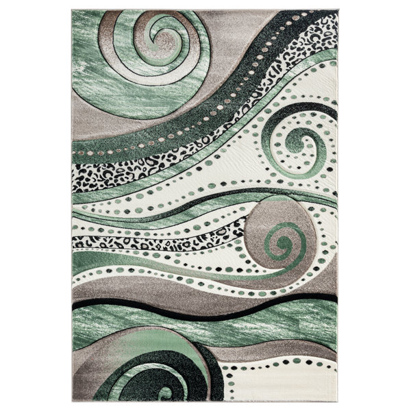 Wrought Studio Nekizia Abstract Green/Brown Area Rug | Wayfair
