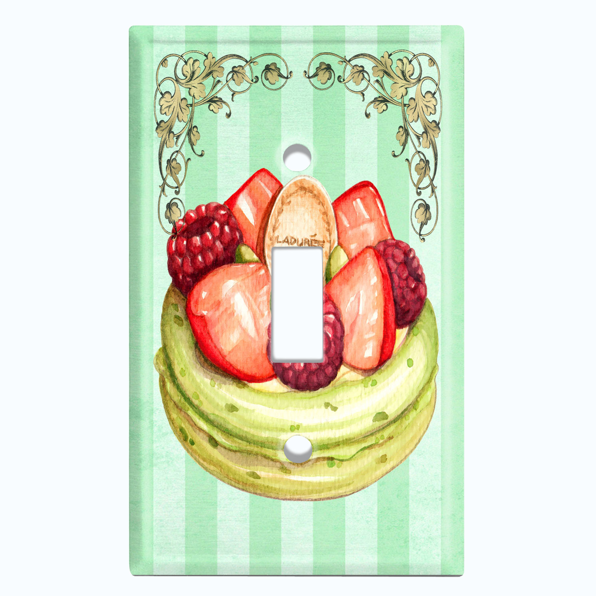 WorldAcc Assorted Fruit Cake Green Frame Stripes 1-Gang Toggle Light ...