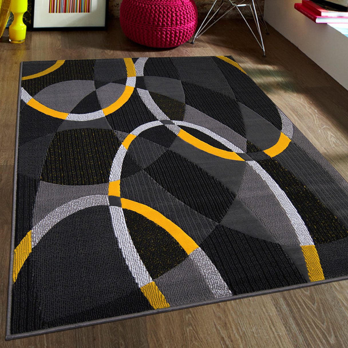 AllStar Rugs Machine Woven / Power Loomed Performance Black/Yellow ...