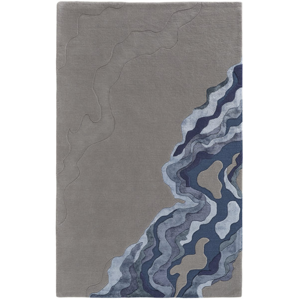 Orren Ellis Antoinae Handmade Hand Tufted Wool Gray/Blue Rug | Wayfair