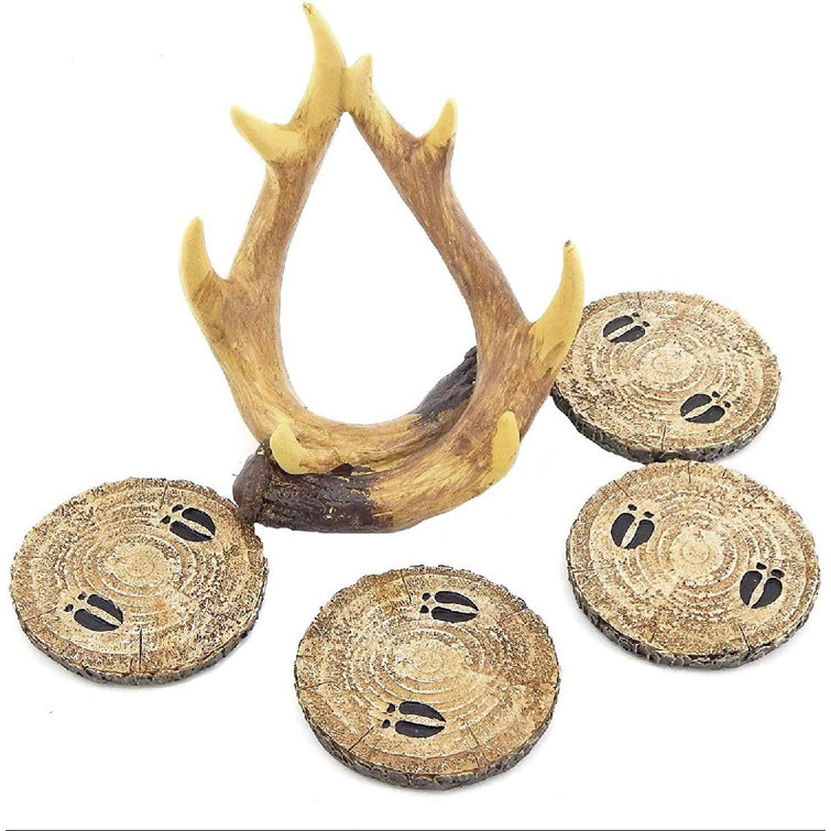 shengshigood Old West Deer Antler Coaster Set with Holder | Wayfair