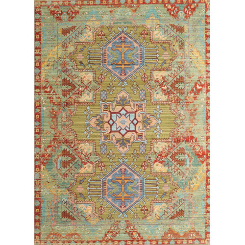 Bungalow Rose Herringdine Traditional Green/Blue/Red Area Rug | Wayfair
