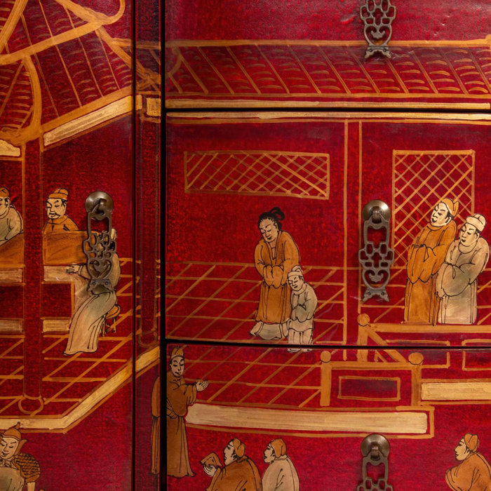 Oriental Furniture Red Lacquer Cabinet - Courtyard | Wayfair