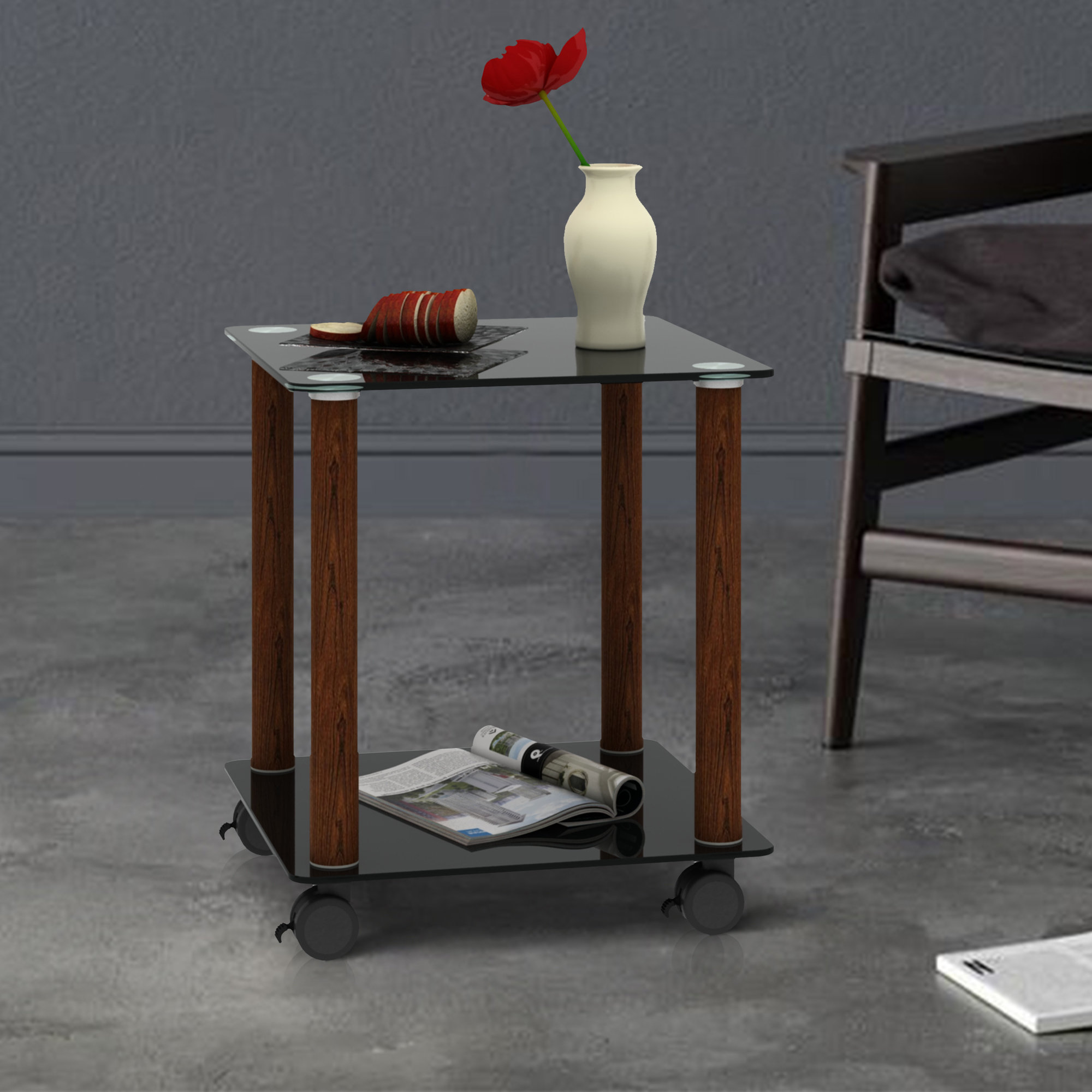 Latitude Run® Everhard 19.38'' Tall Glass Wheel End Table | Wayfair