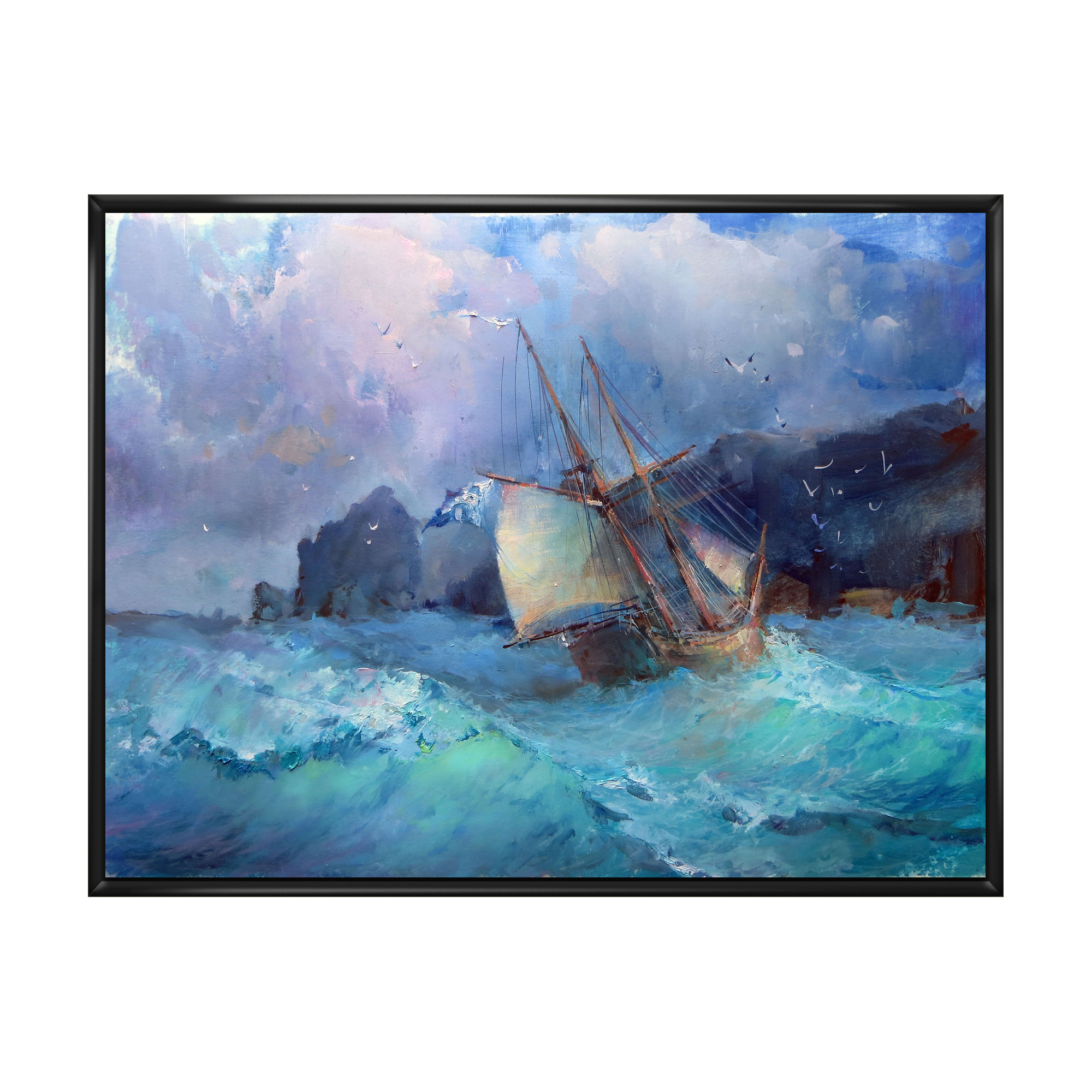Breakwater Bay Old Colonial Sailboat In Storm IV Old Colonial Sailboat ...