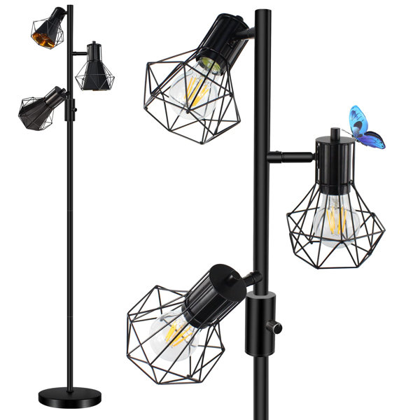 Draper Dimmable Industrial LED Floor Lamp, 3-Light Adjustable Farmhouse ...