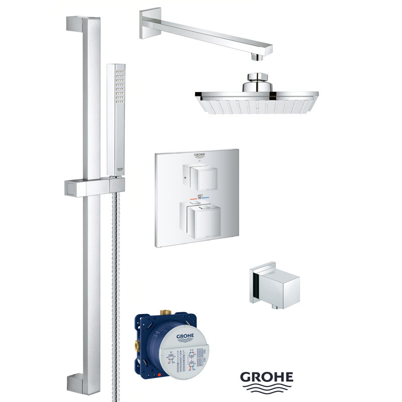 GROHE Grohtherm Cube® Thermostatic Complete Shower System with Rough-in ...