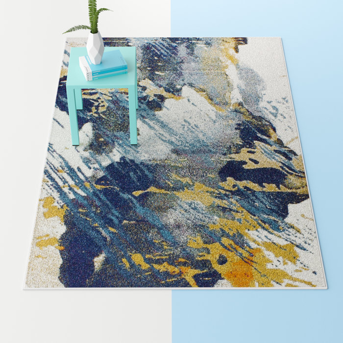 Hashtag Home Coughlin Power Loom Performance Ivory/Blue/Gold Rug ...