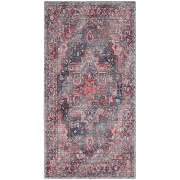 Nicole Curtis Machine Washable Oriental Blue/Brick Red Area Rug ...