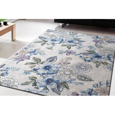 Red Barrel Studio® Makiver Floral Cream/Blue Area Rug | Wayfair