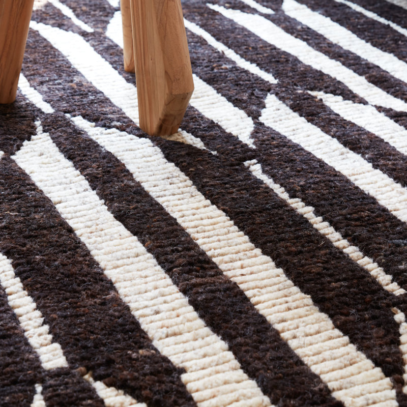 AllModern Wesler Handmade Hand-Knotted Wool Dark Brown/Ivory Rug | Wayfair