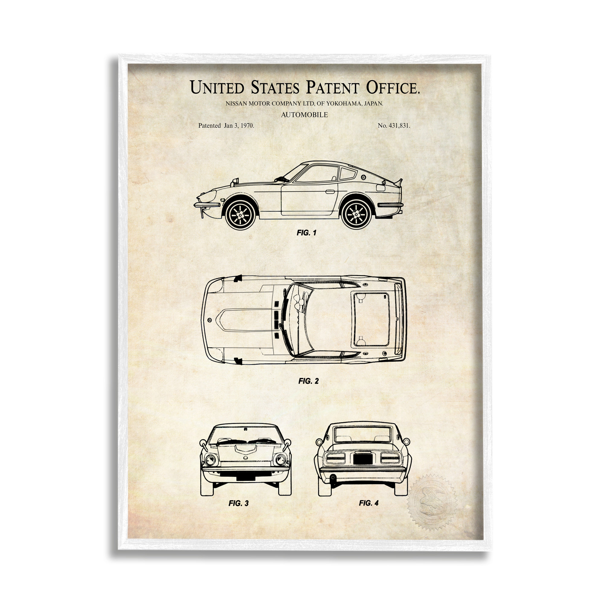 Stupell Industries Automobile Car Technical Outline Diagram Blueprint ...