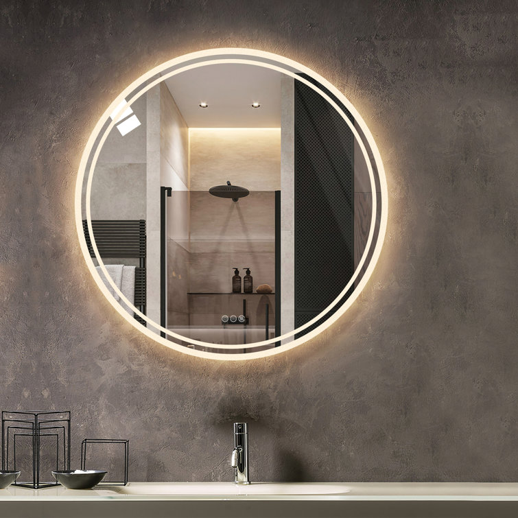 Ivy Bronx Alura Round Lighted Wall Mounted Bathroom / Vanity Mirror ...