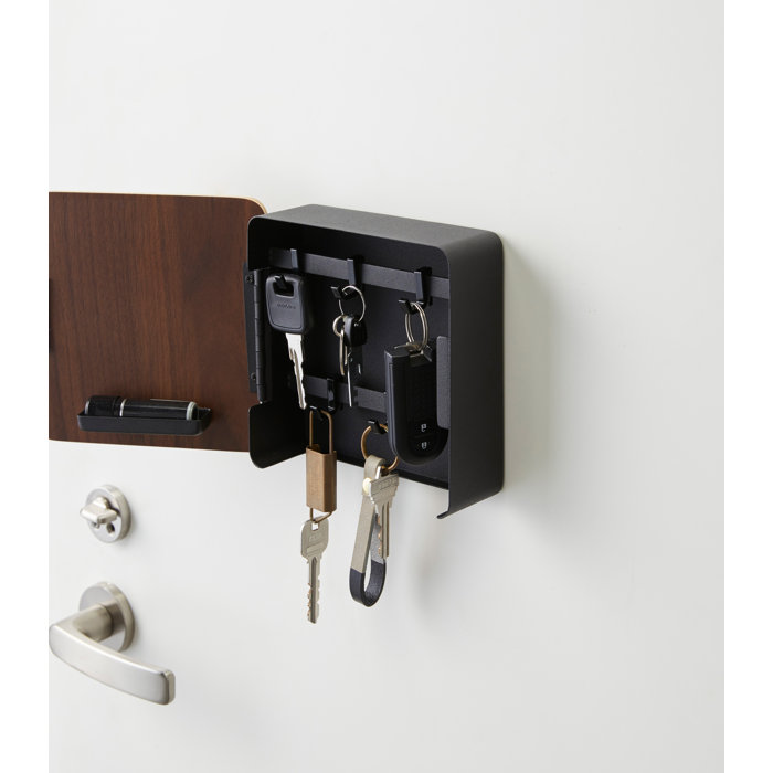 Yamazaki Home Square Magnetic Key Cabinet, Wood Accented Keychain ...