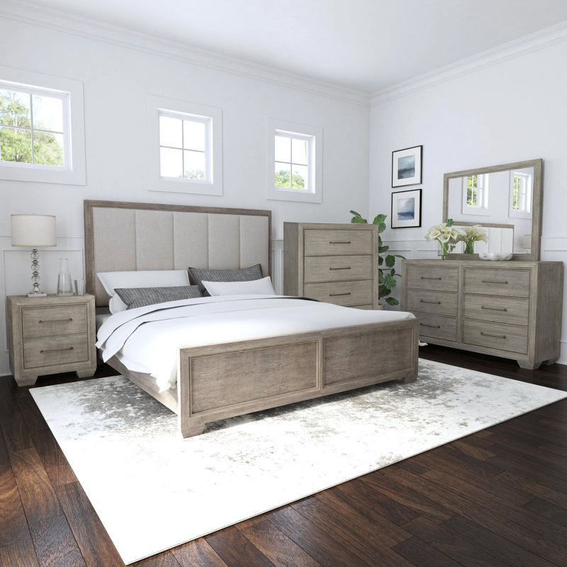 Roundhill Furniture Ennesley Gray Wood Bedroom Set With Upholstered ...