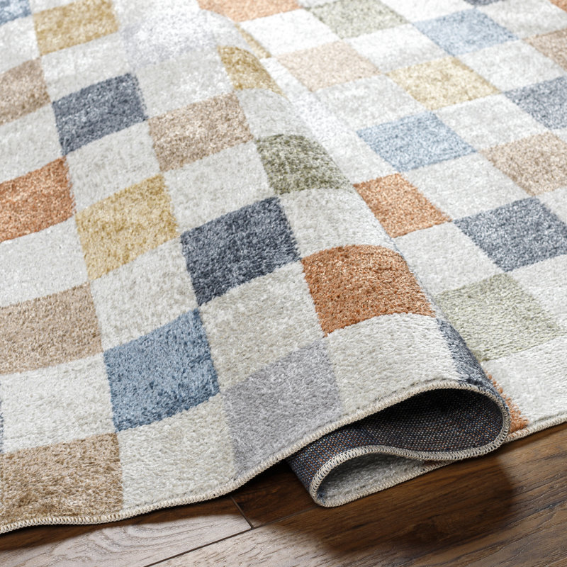 Gracie Oaks Jules Checkered Denim Area Rug | Wayfair