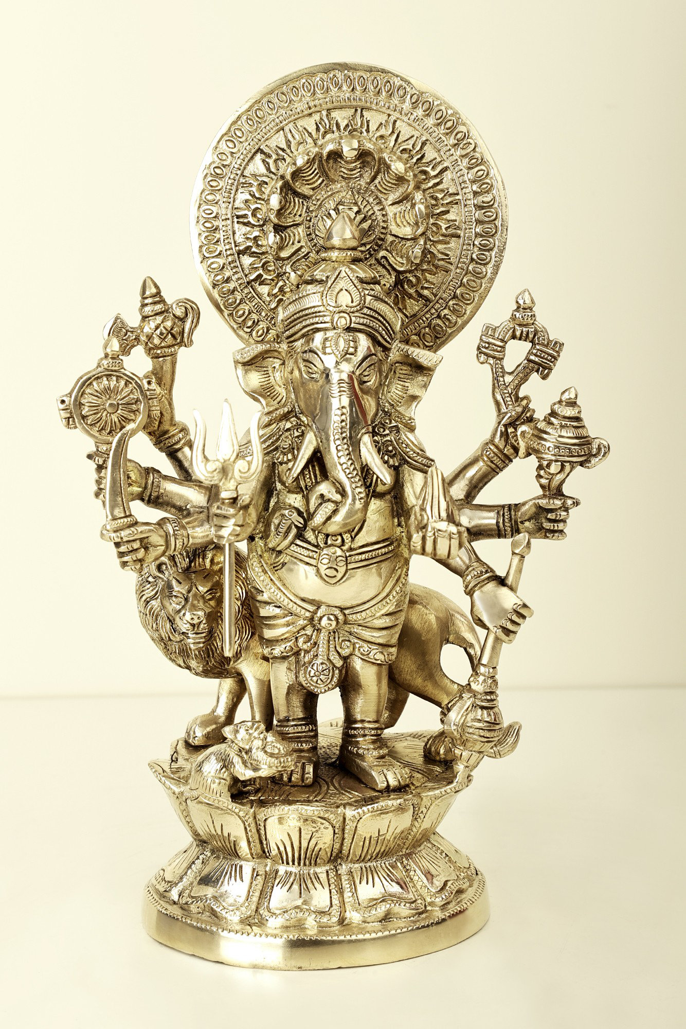 Bungalow Rose Ashtabhuja Simha Ganesha with Serpents Aureole Figurine ...
