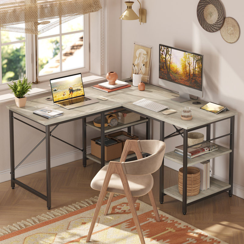 Zipcode Design™ Haigh L Shaped Desk with Shelves 86.6 Inch Reversible ...