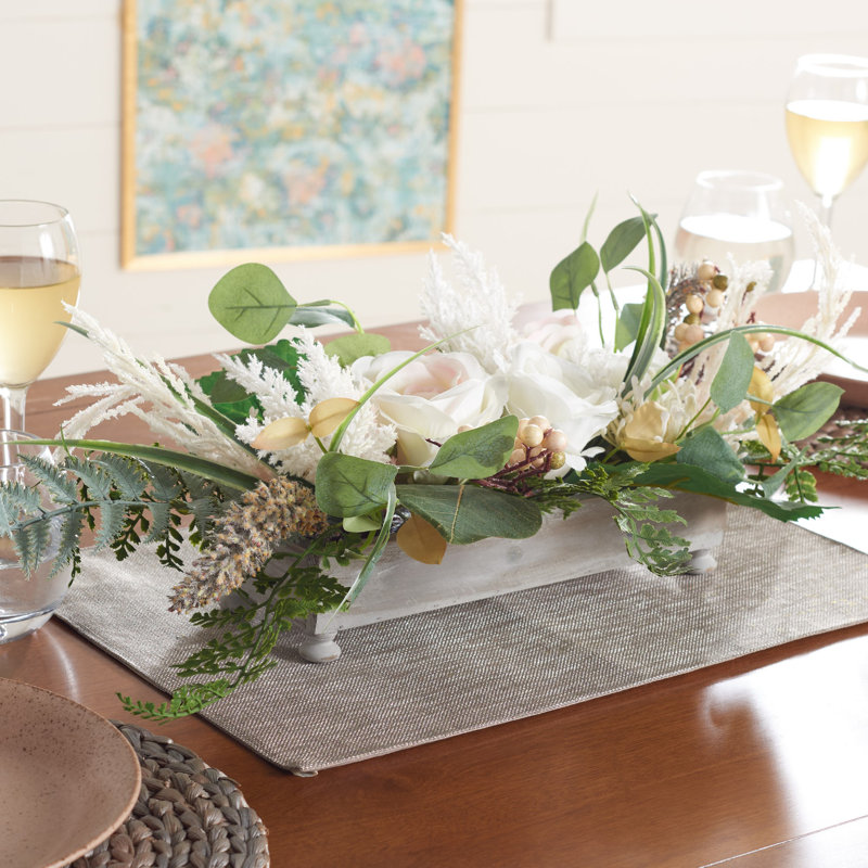 Primrue Rose and Fern Floral Arrangement in Planter & Reviews | Wayfair