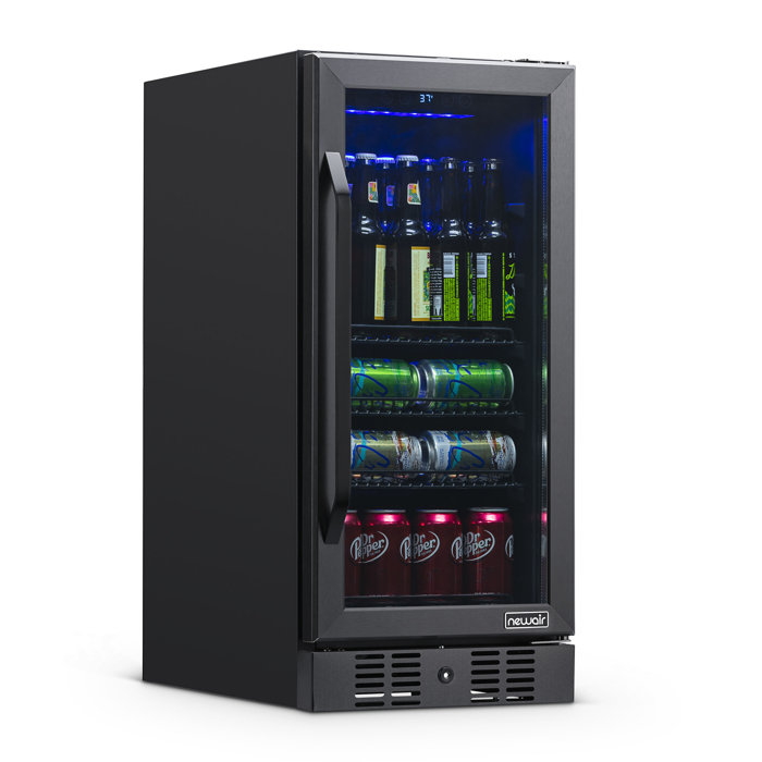 Newair 15" Built-in 96 Can Beverage Fridge in Black Stainless Steel ...