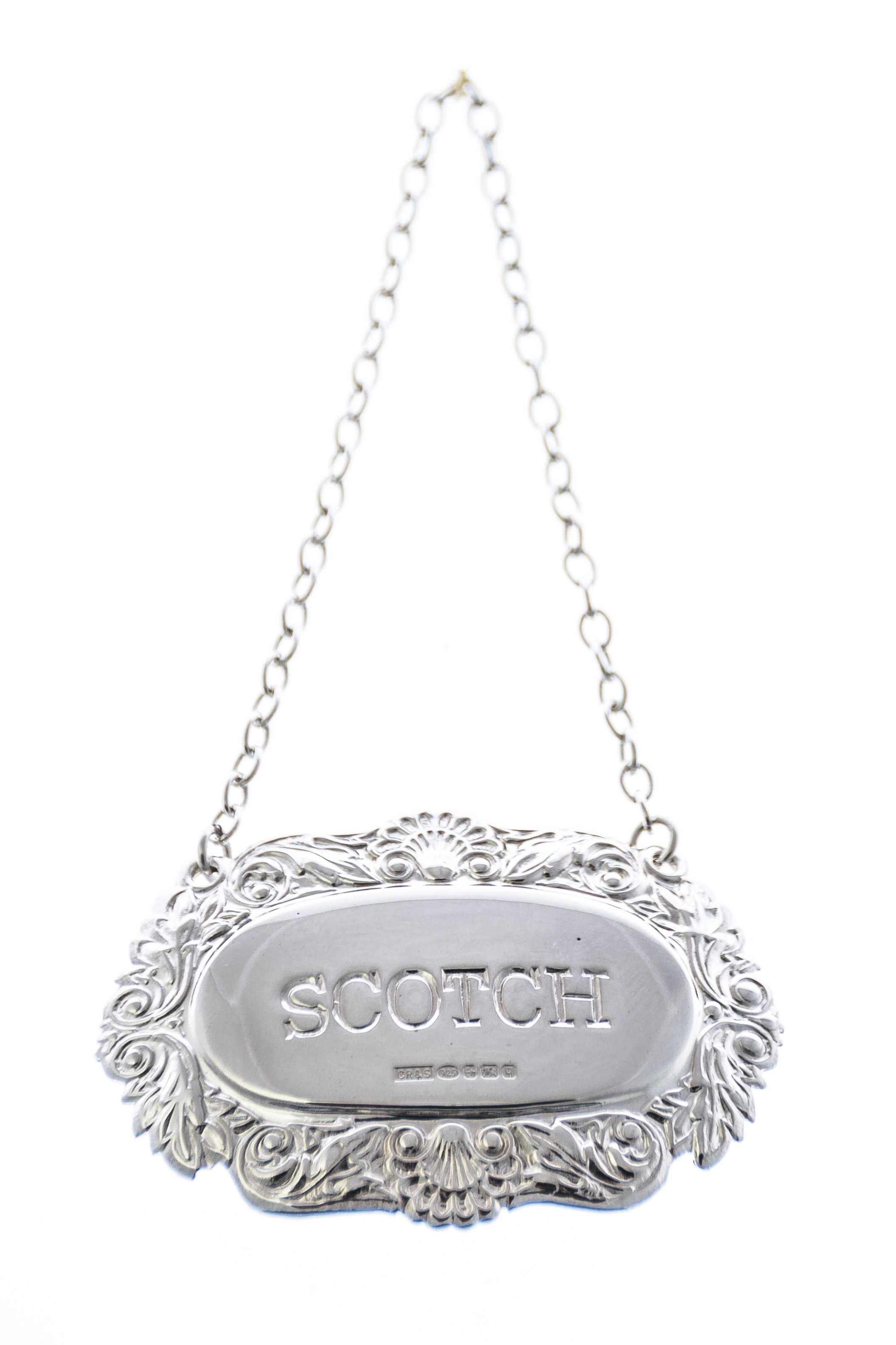 Corbell Silver Company Decanter Label-Scotch, Fancy Shell and Scroll ...