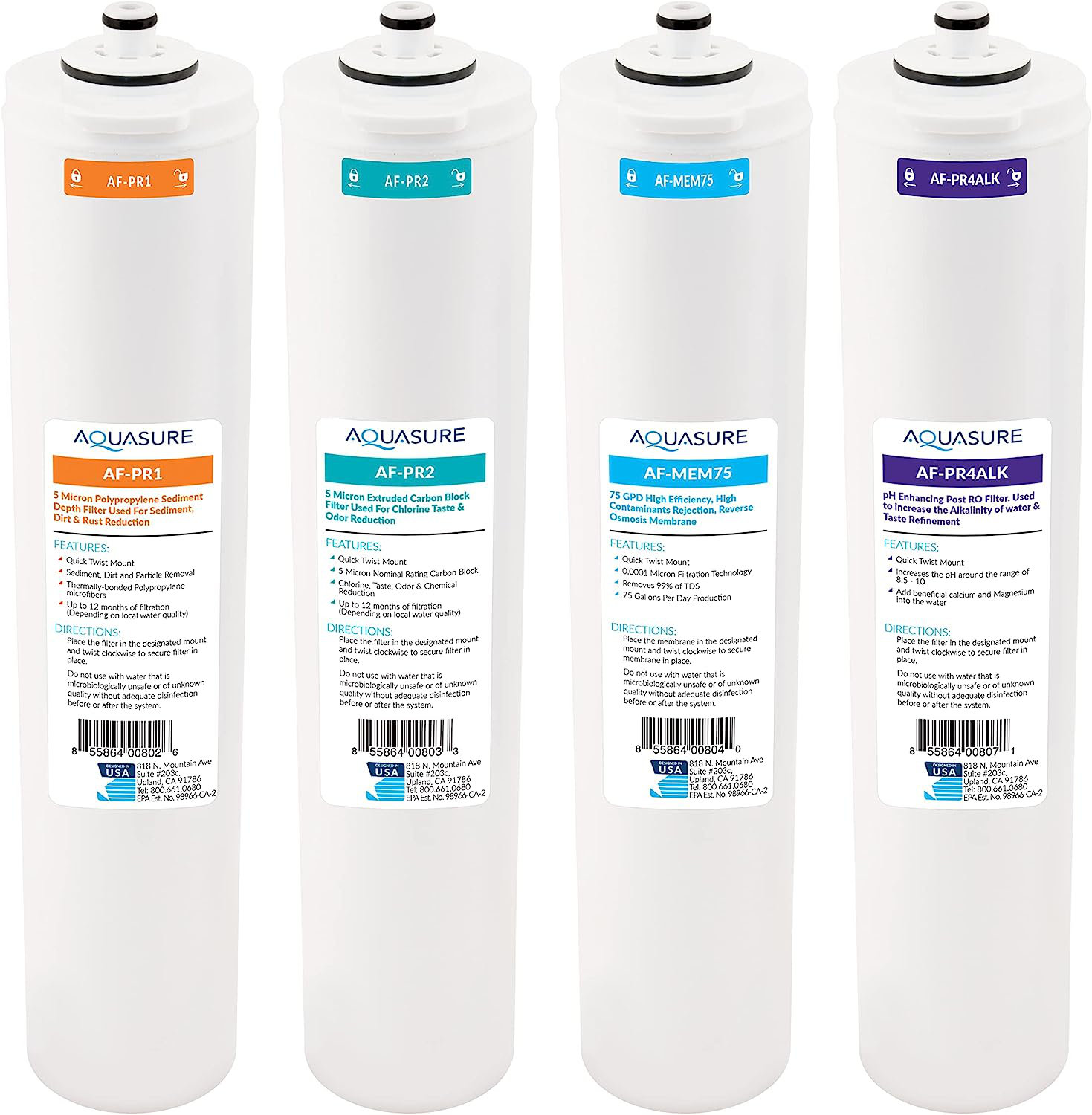 Aquasure 4 Stage Filter Bundle with 75 GPD RO Membrane and Post-Stage ...