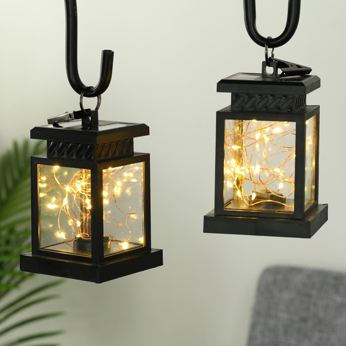 JHY DESIGN Set Of 2 Small Solar Lanterns Outdoor Hanging Lights For ...