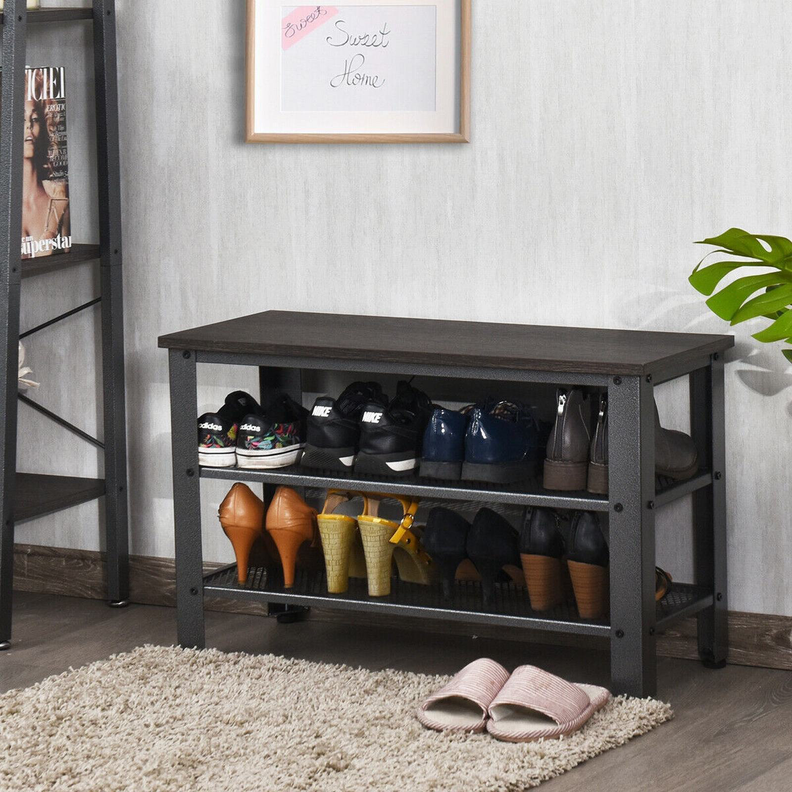 Williston Forge 3-Tier Shoe Rack Industrial Shoe Bench With Storage ...