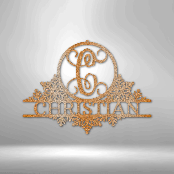 Bungalow Rose Personalized Snowfall Initial Monogram Steel Sign Steel ...