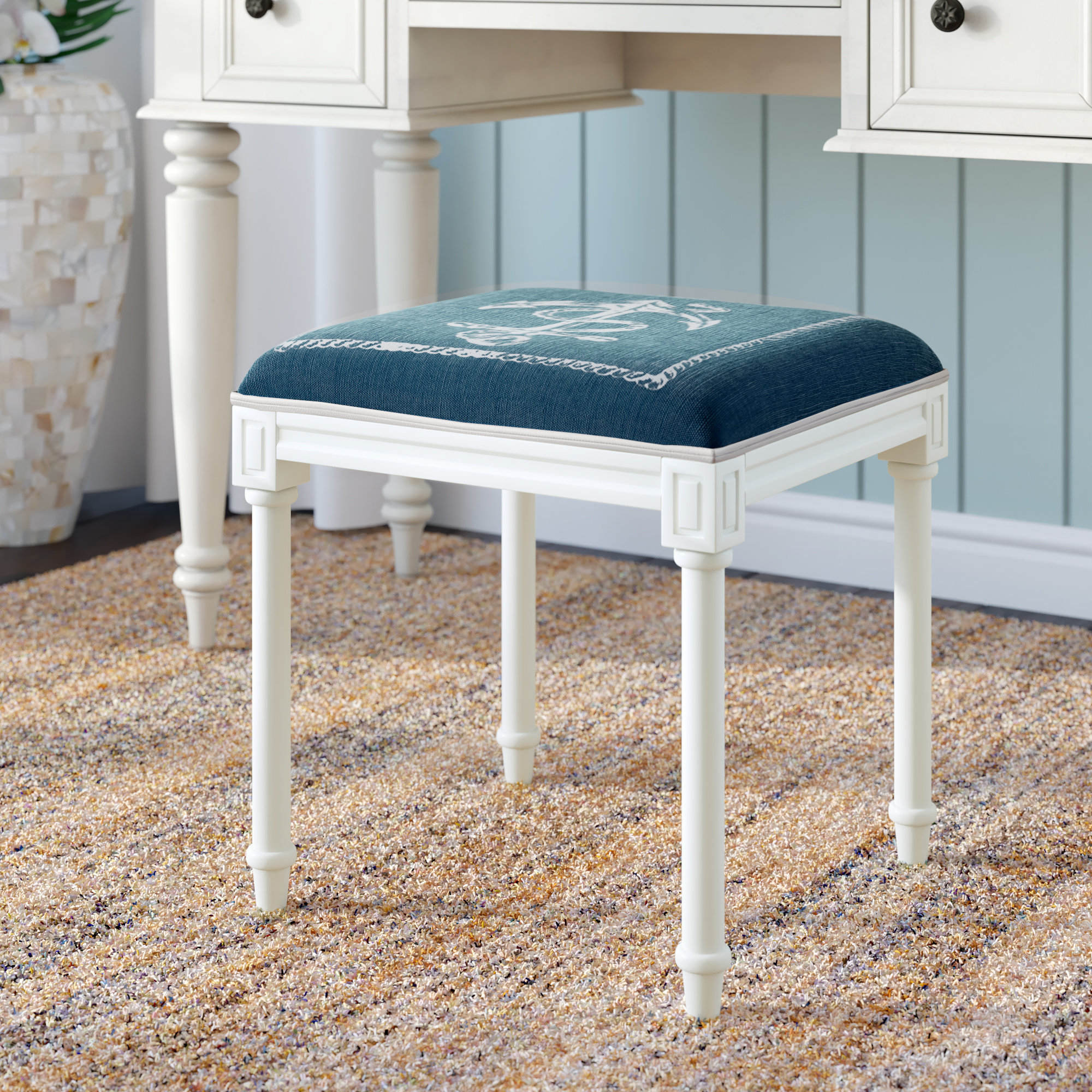 Breakwater Bay Fernon 19'' Tall Solid Wood Vanity Stool | Wayfair