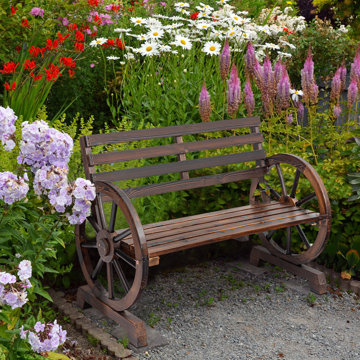 Loon Peak® Wagon Wheel Bench, Garden Bench For Outdoor, Wooden Outside ...