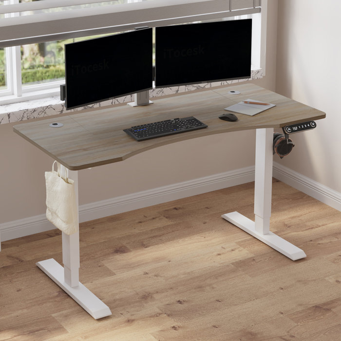 17 Stories Daiah Ergonomic Curved Height Adjustable Standing Desk ...