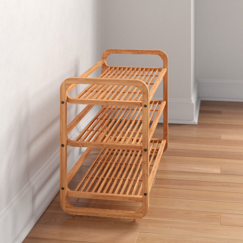 Three Posts™ 12 Pairs Natural Solid Wood Shoe Rack & Reviews | Wayfair