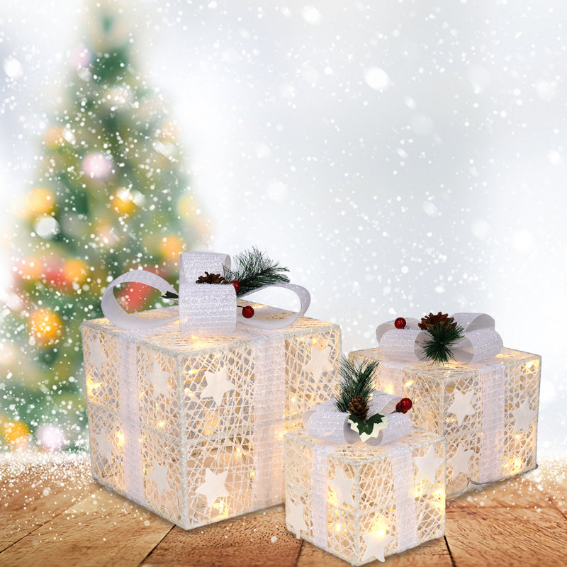 The Holiday Aisle® 3 Piece Gift Boxes Christmas Decoration Lighted ...