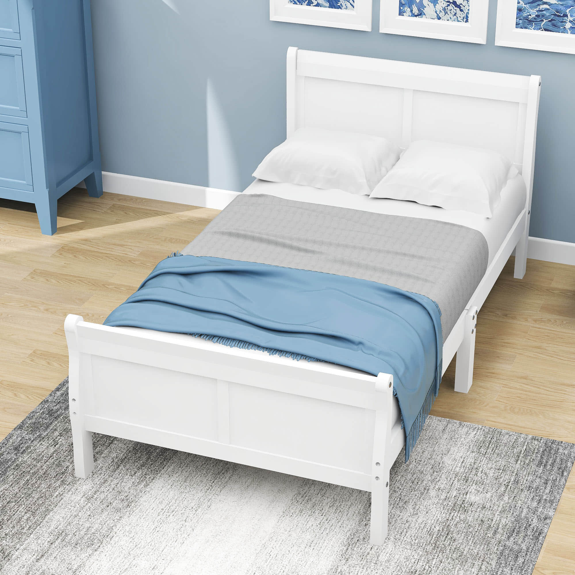 Red Barrel Studio® Twin Size Wooden Platform Bed with Headboard | Wayfair