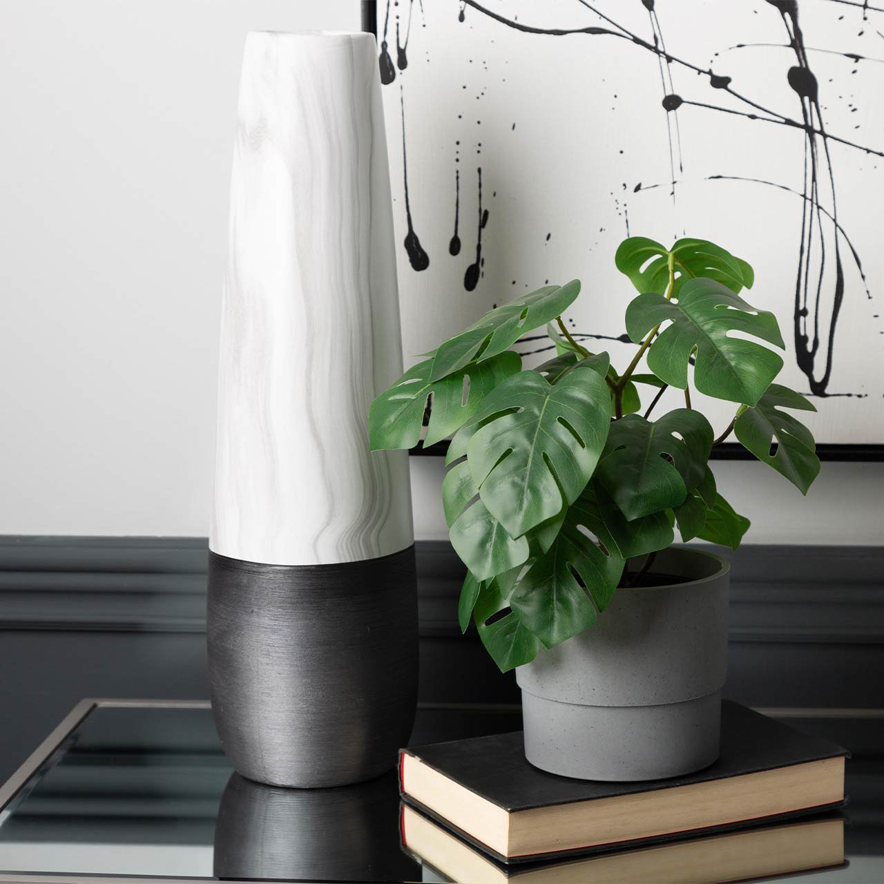 Ivy Bronx Textured Cone Sculpture in Black and White, Modern Home Decor ...