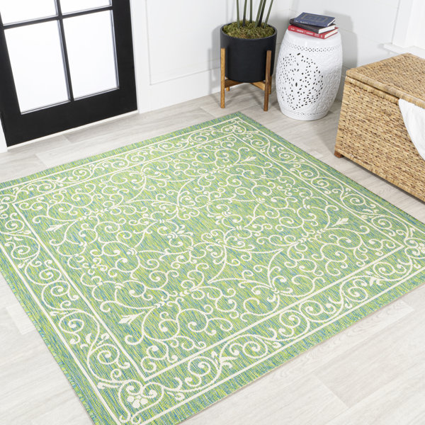Canora Grey Debbe Vintage Filigree Textured Weave Indoor/Outdoor Green ...