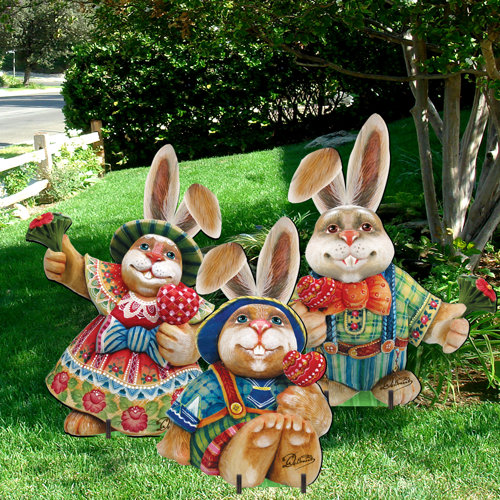 The Holiday Aisle® 3 Piece Easter Bunny Family Wooden Freestanding ...