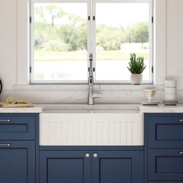 KIBI USA Pillar 33" W Double Bowl Fireclay Farmhouse Kitchen Sink ...